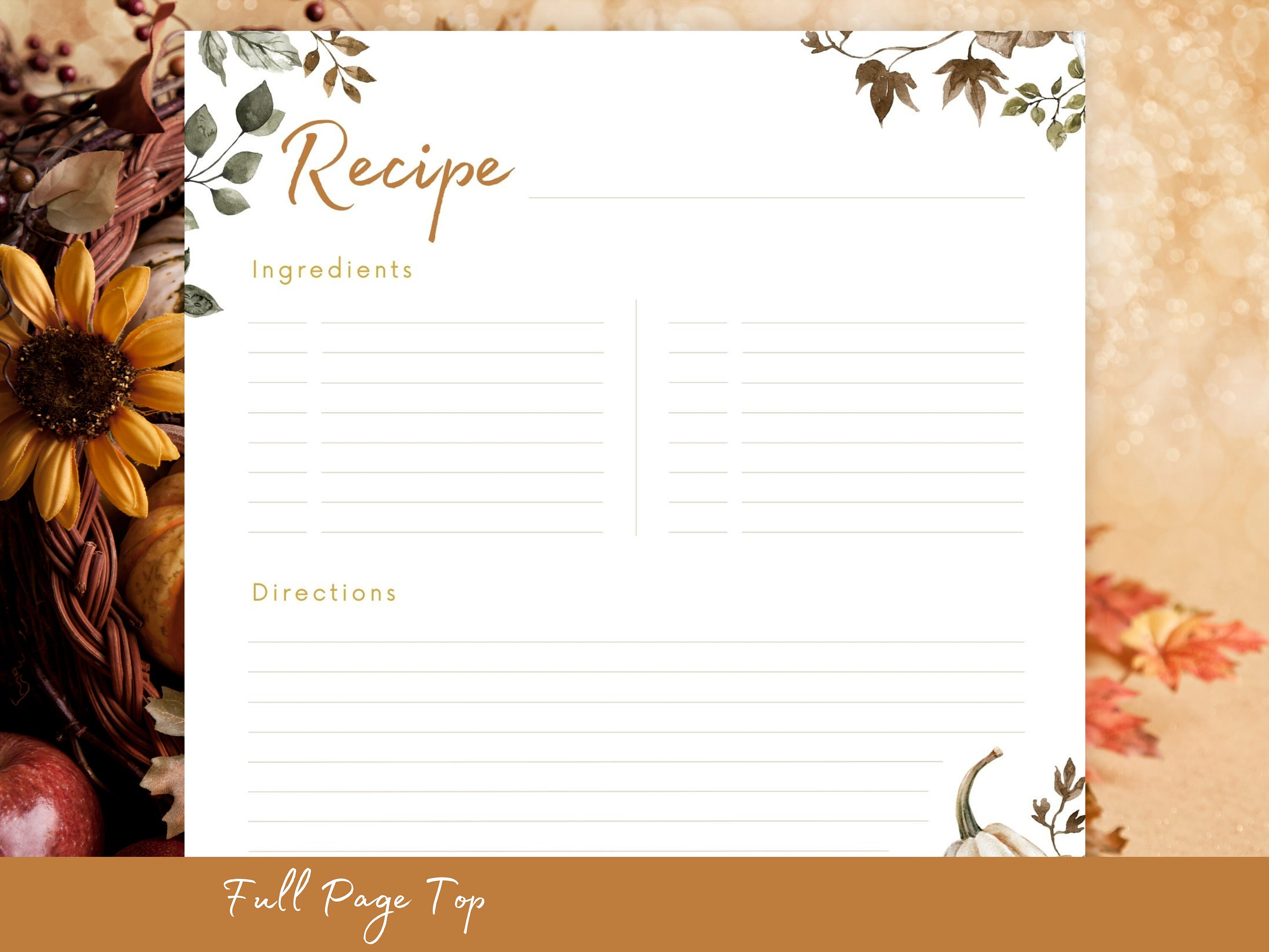 Printable Thanksgiving Recipe Pages | Fall | Custom Cookbook | Recipe ...