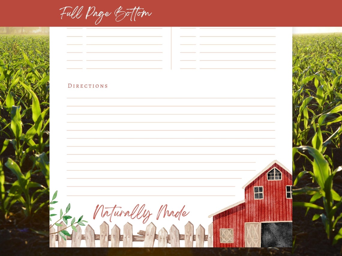 Printable Farm Recipe Pages Cookbook Binder Pages Recipe - Etsy