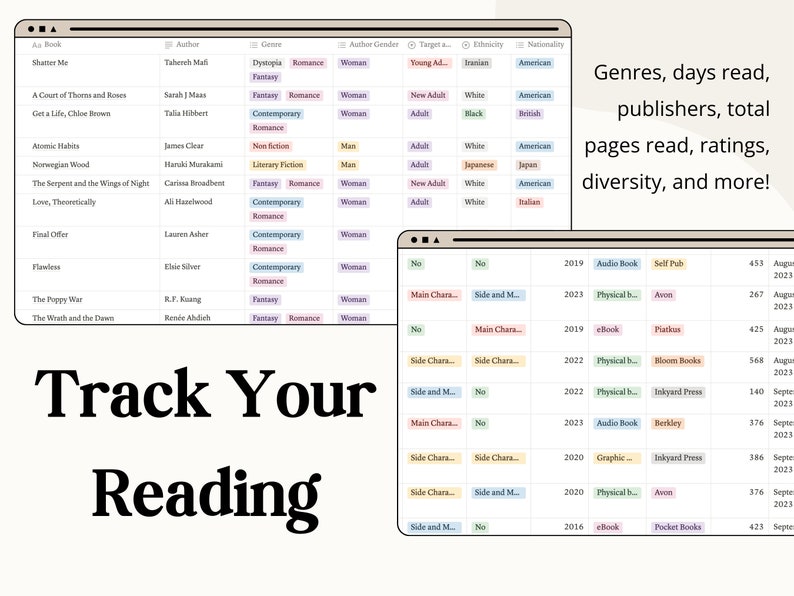 Notion Reading Tracker Template | Aesthetic Book Tracker & Digital ...