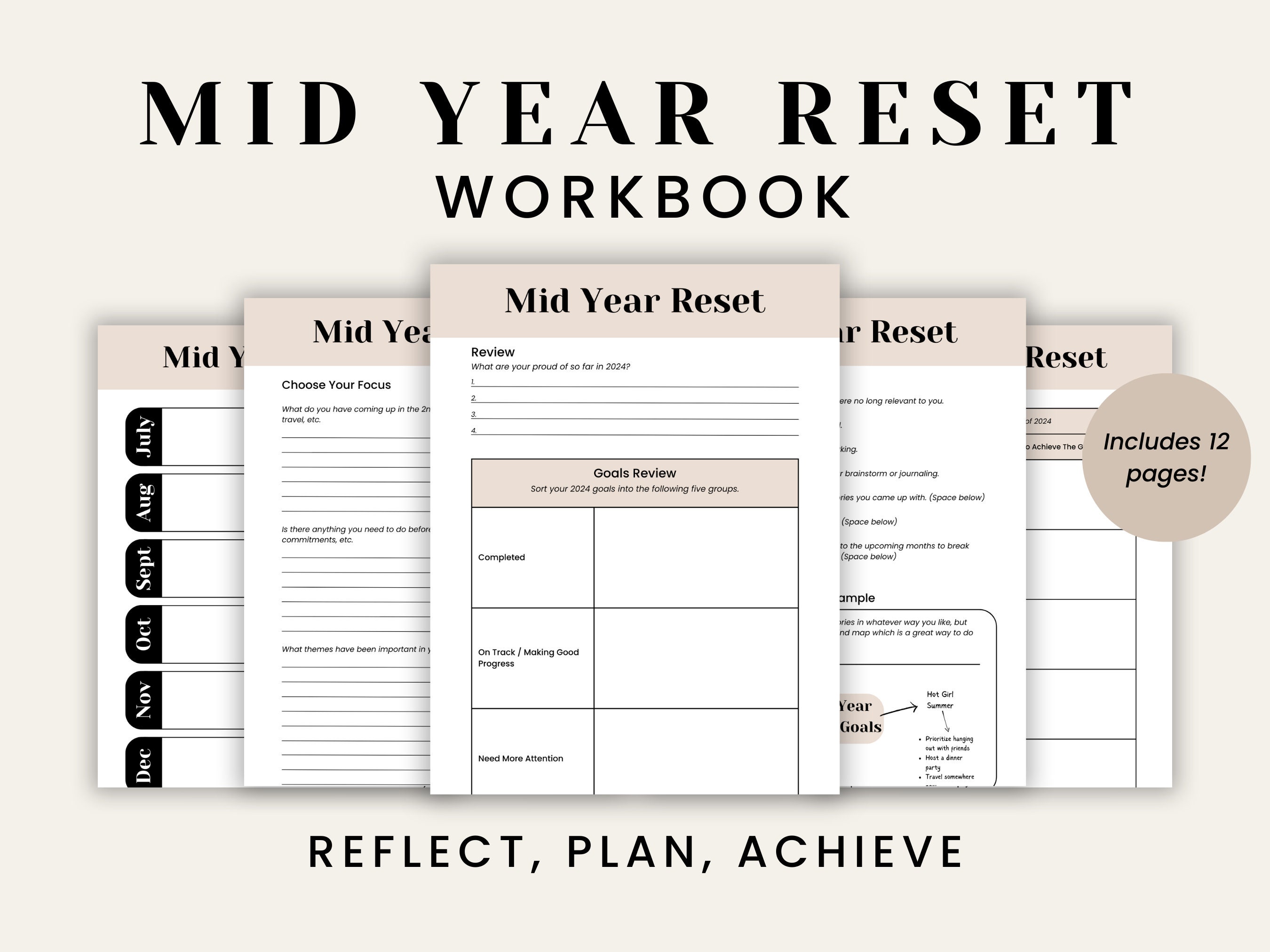 Mid Year Reset Workbook 2024 Mid Year Goals Setting Worksheet, Personal Review, 6 Month Goal ...