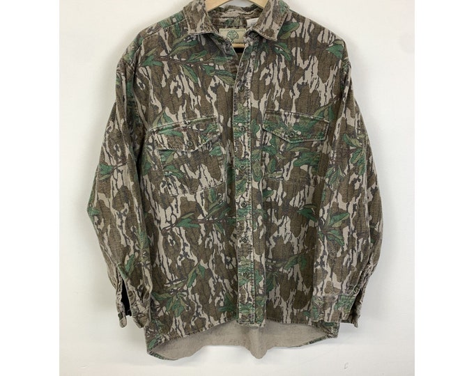 Vintage Mossy Oak Green Leaf Camo Chamois Flannel Shirt Size Large ...