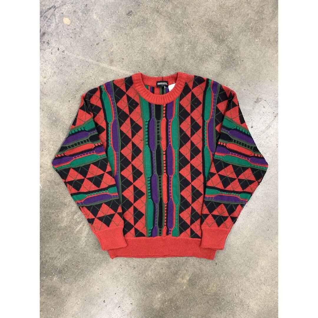 Cross Keys Coogi Style Wave and Argyle Print Sweater Vintage Coogi Knit ...