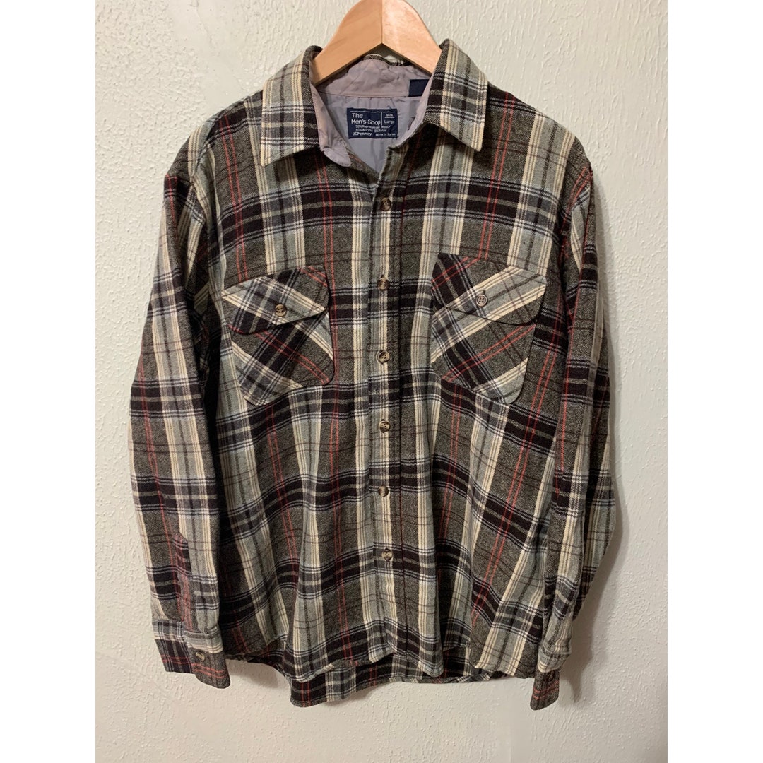 Vintage JC Penny Earth Tone Check Flannelvintage Tshirt - Etsy