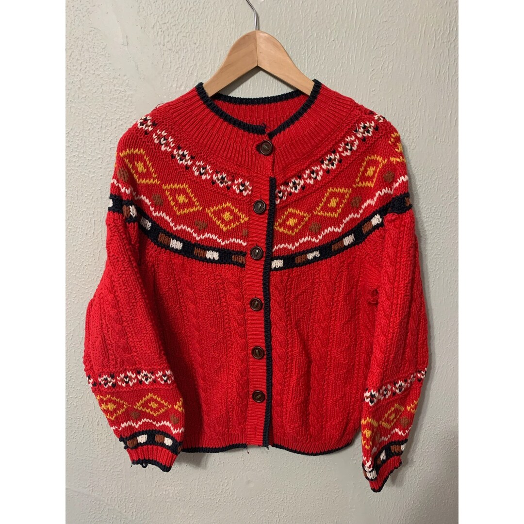Vintage Red Cable Knit Cardigan - Etsy