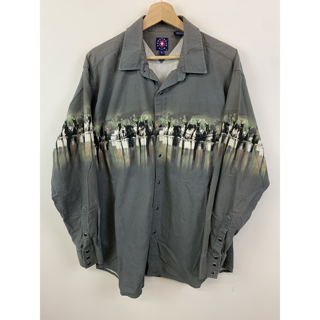 Vintage 1990s Panhandle Slim Running Horses Western Rodeo Shirt Size XL ...
