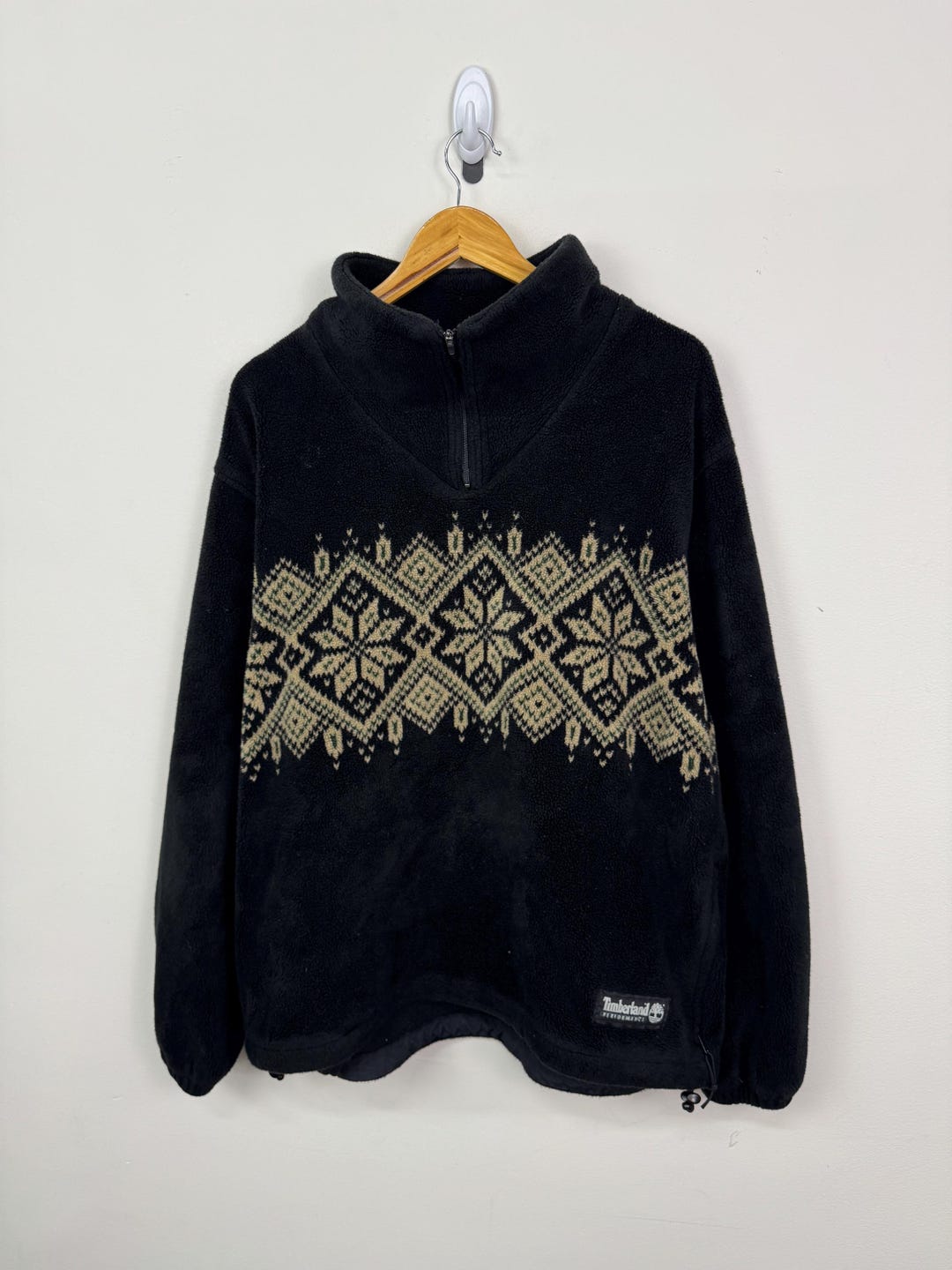 Vintage Timberland Snowflake Pattern Black Fleece Quarter Zip Pullover ...