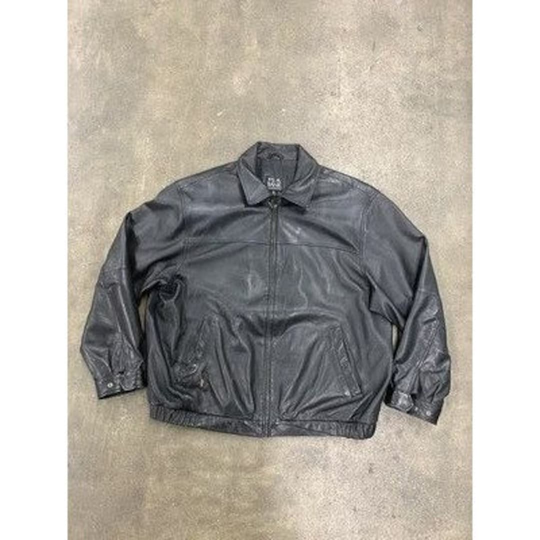 Vintage Black Leather Zip Jacket 1990s Leather Coat Size XL Vintage 90s ...