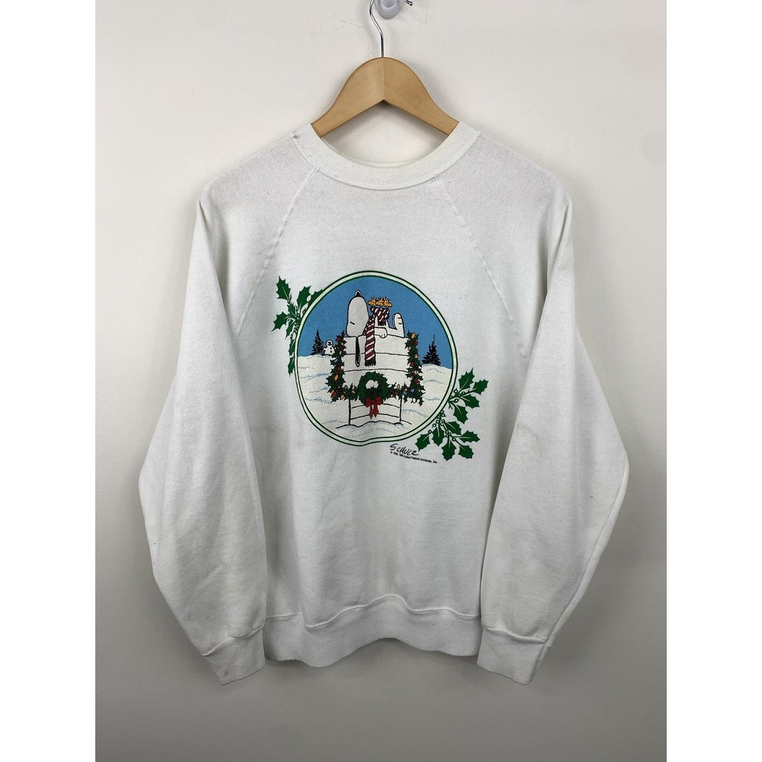 Vintage 1980s Snoopy on the Roof Christmas Raglan Crewneck Size Large ...