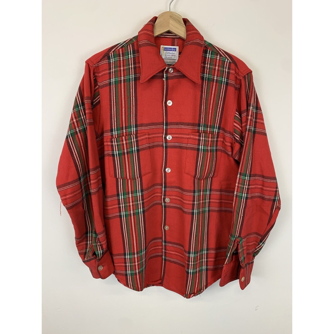 Vintage 1980s Golden Key Red Green Check Thick Heavy Flannel Size M ...