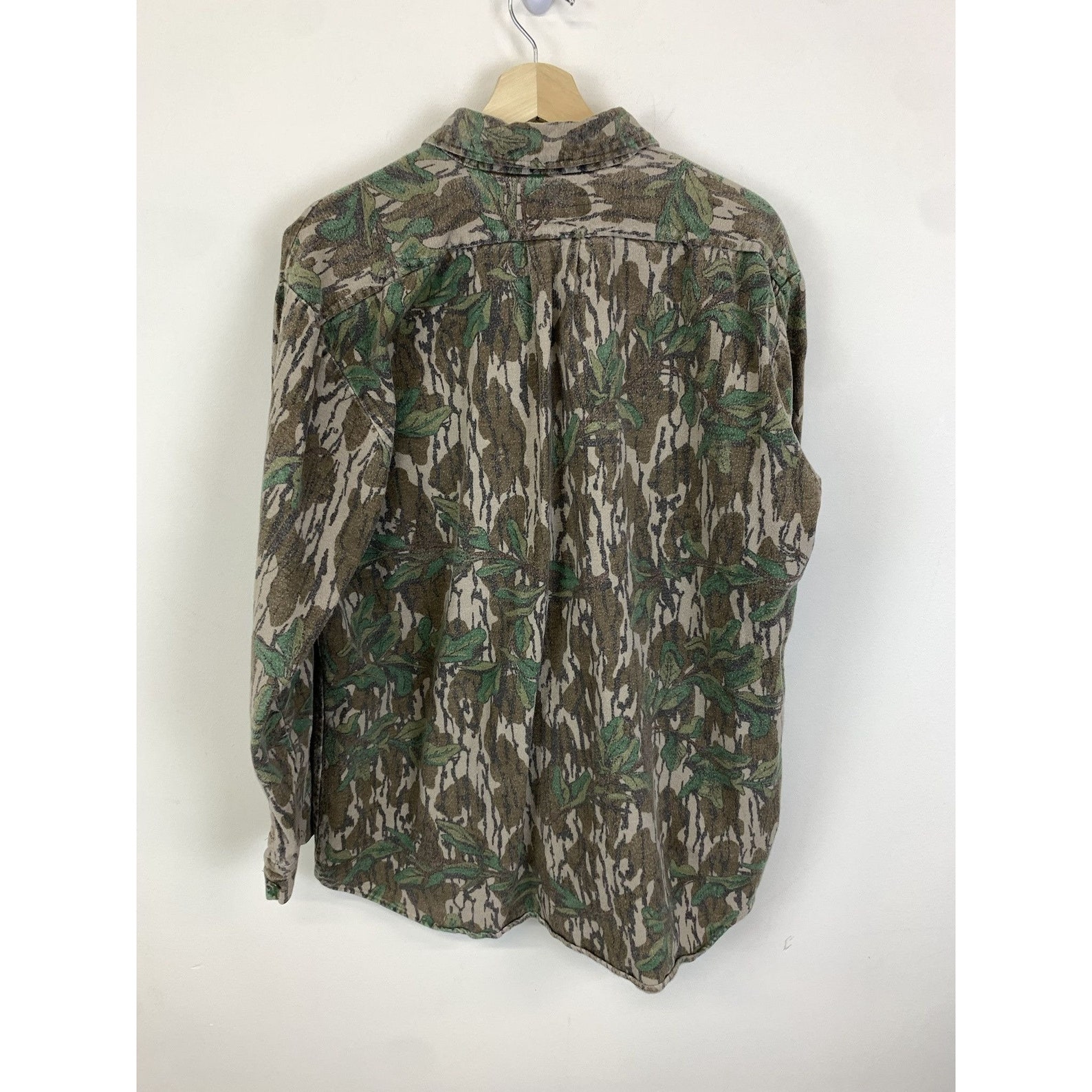 Vintage Mossy Oak Green Leaf Camo Chamois Flannel Shirt Size Large ...