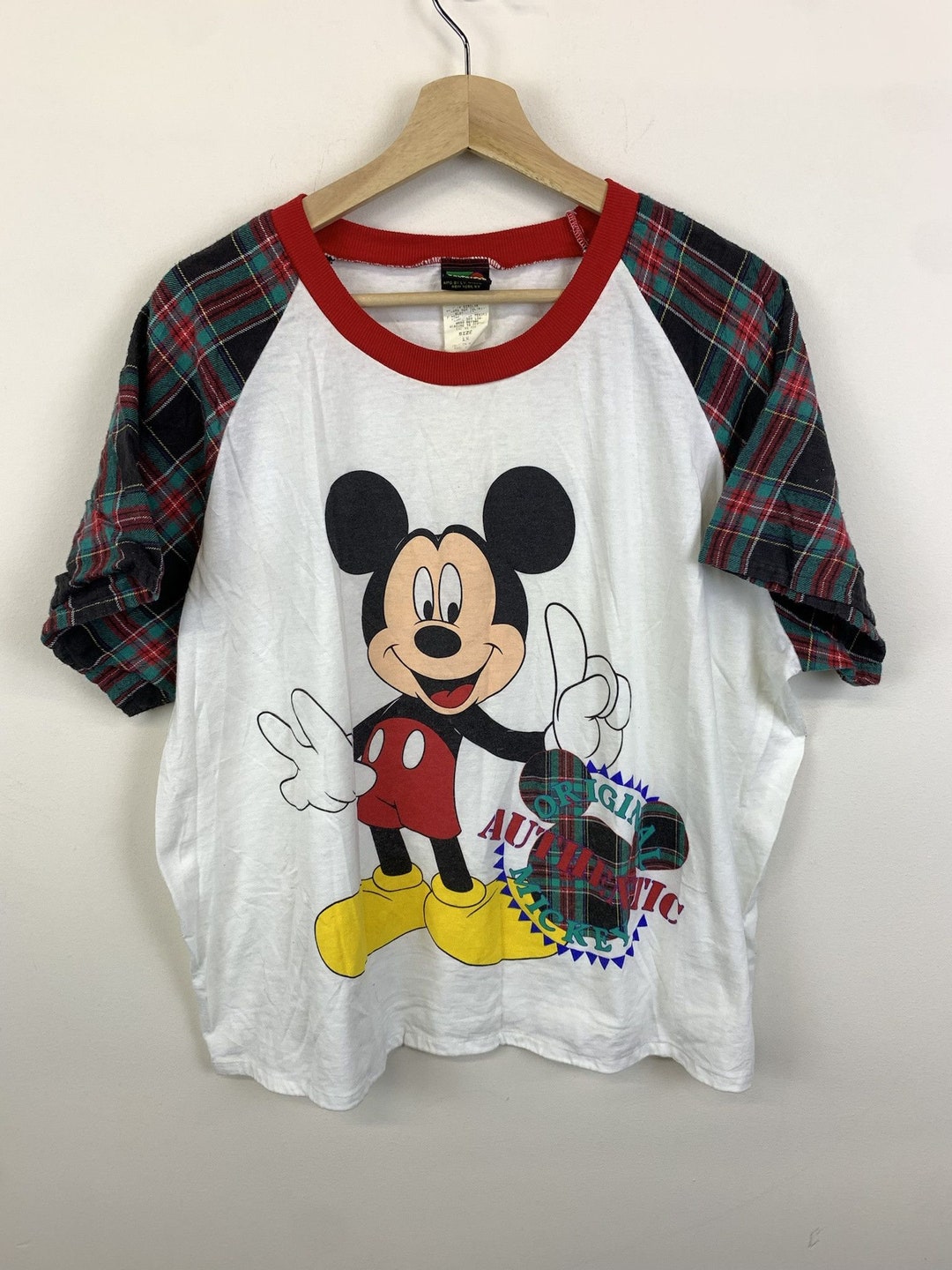 Vintage Mickey Mouse Tee Shirt 1990s Disney Mickey Flannel Sheeve Tee ...