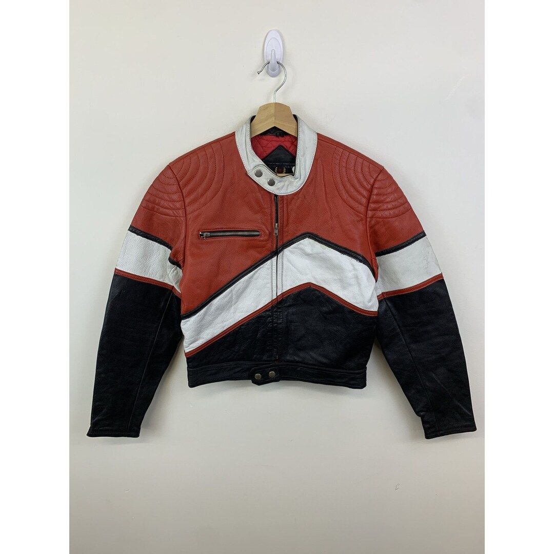 Vintage Color Block Leather Jacket 1990s Motorcycle Jacket Size S (L ...