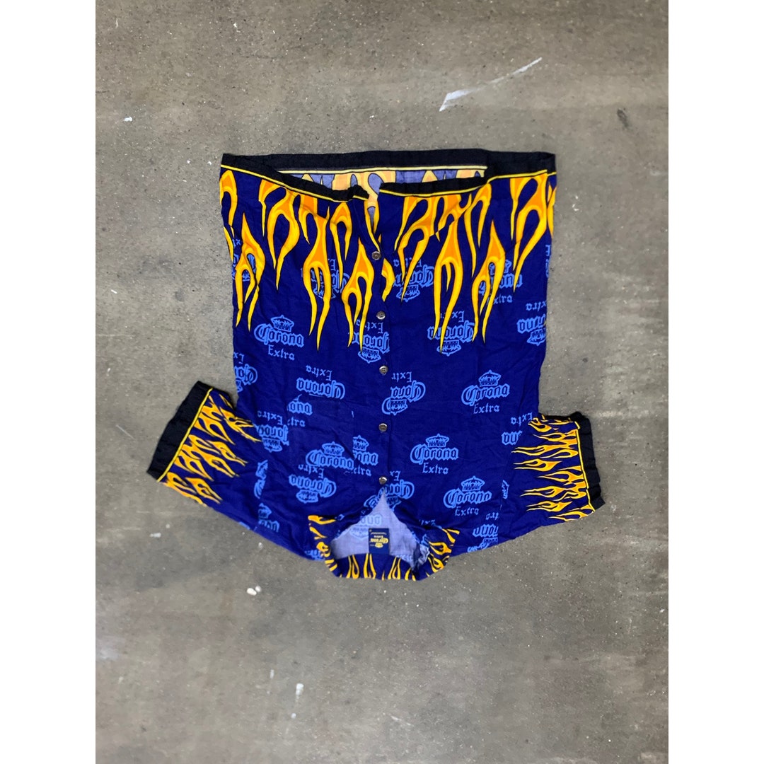 Vintage Corona Extra Blue Flames Button Up - Etsy