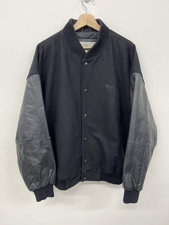 Vintage Black Wool Varsity Jacket 90s Company Coat Si… - Gem