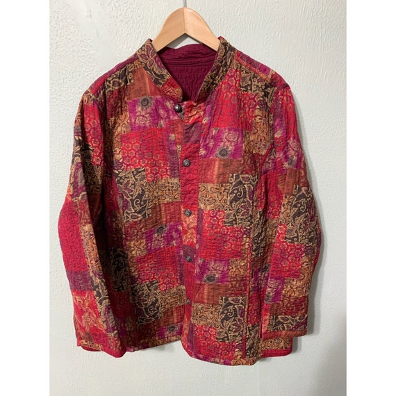 Vintage Wine Floral Patchwork Collage Cardigan - Gem