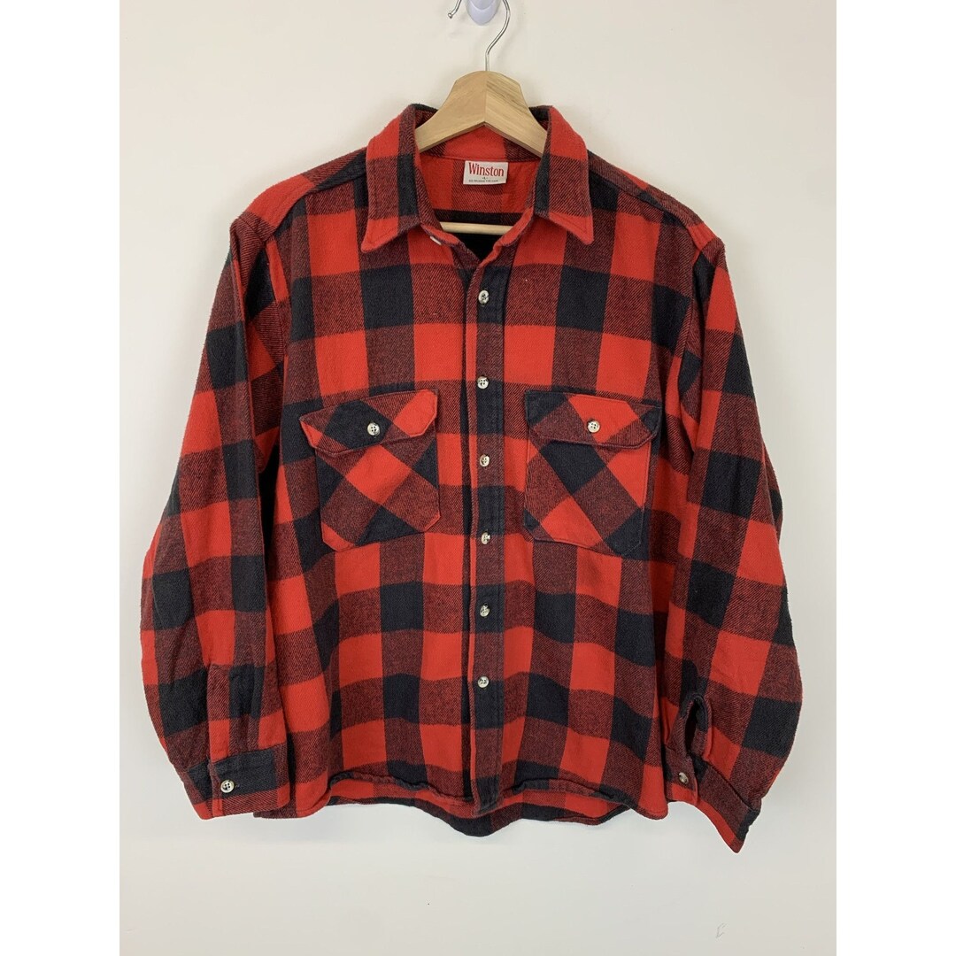 Vintage 1990s Winston Cigarettes Buffalo Plaid Flannel Size L Vintage ...