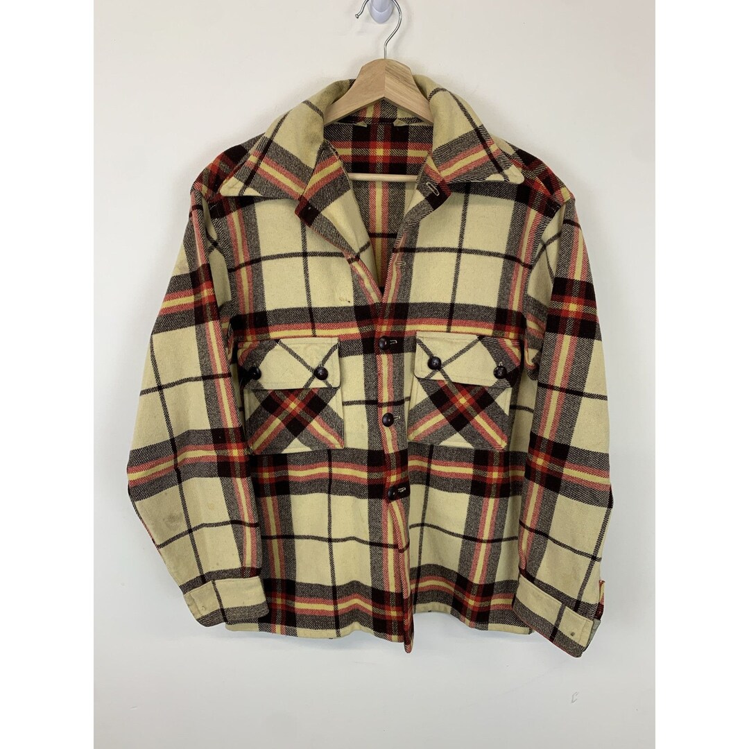 Vintage 1970s Beige Check Thick Heavy Flannel Shacket Size S Vintage ...