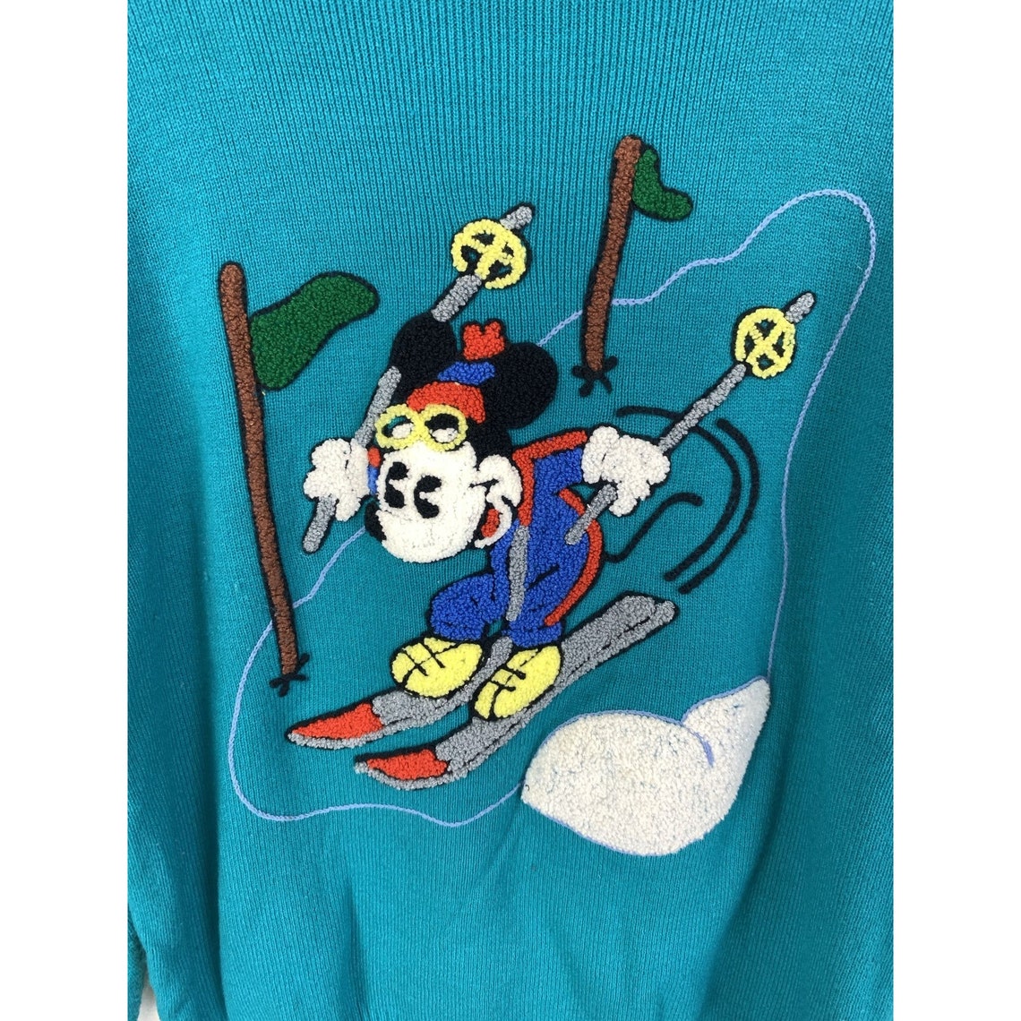 Vintage 1990s Disney Mickey Mouse Skiing Knit Sweater 3D Knit Sweater ...