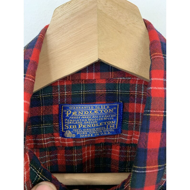 Vintage Pendleton Red Mini Check Light Wool Flannel Size M Vintage Rare ...