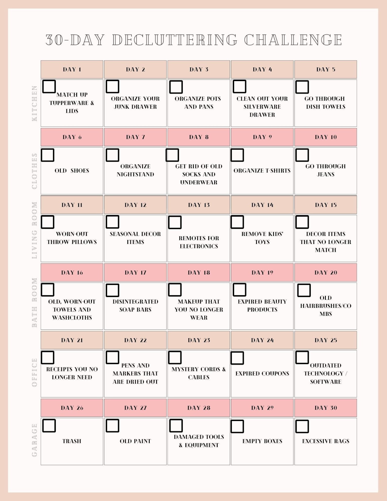Day 30 Declutter Challenge Printable Cleaning Planner Schedule Declutter Your Home Spring