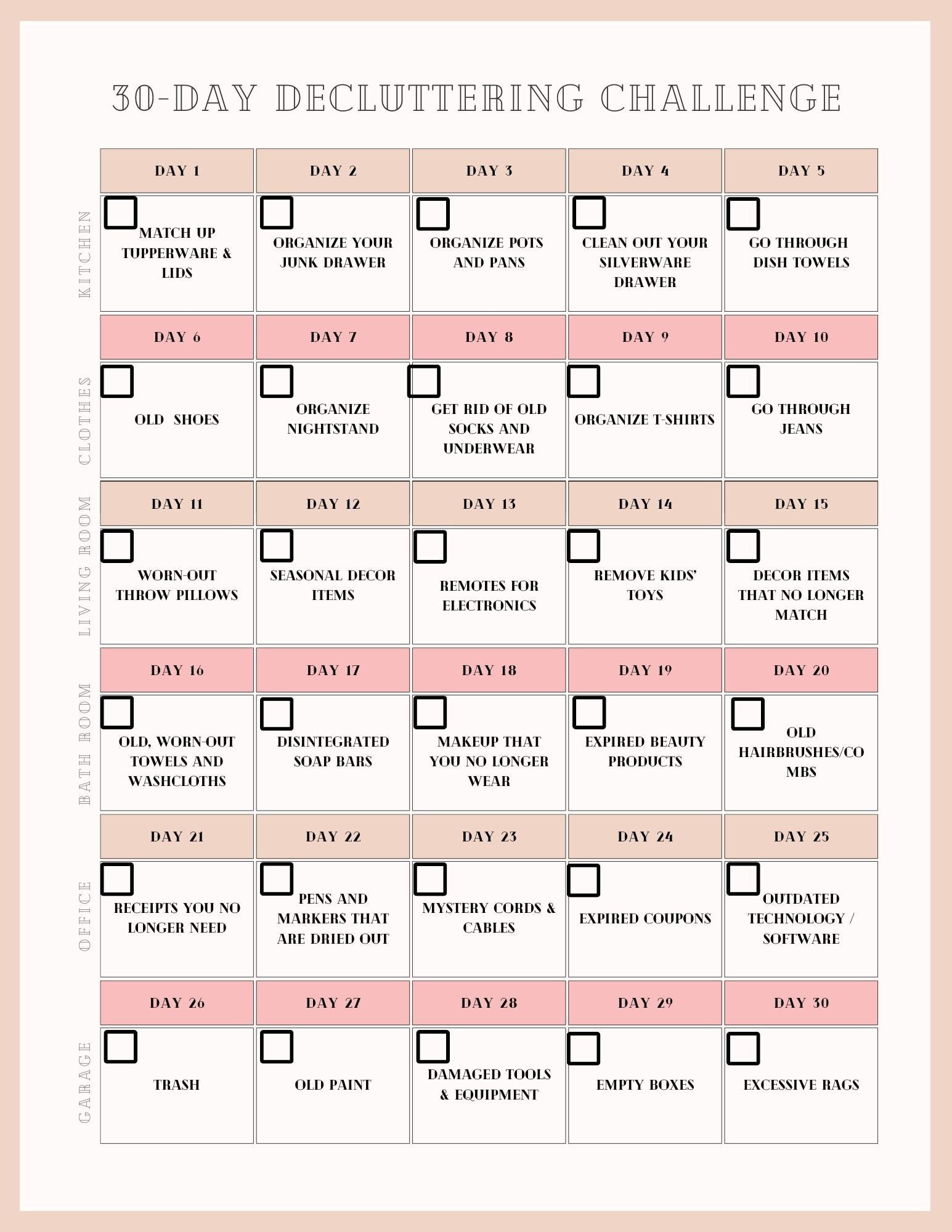 Day 30 Declutter Challenge Printable, Cleaning Planner Schedule ...