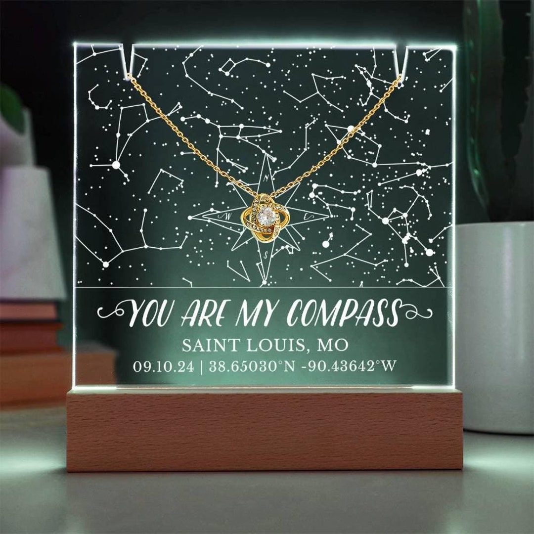 You Are My Compass, Star Map Anniversary Gift, Love Knot Necklace for ...