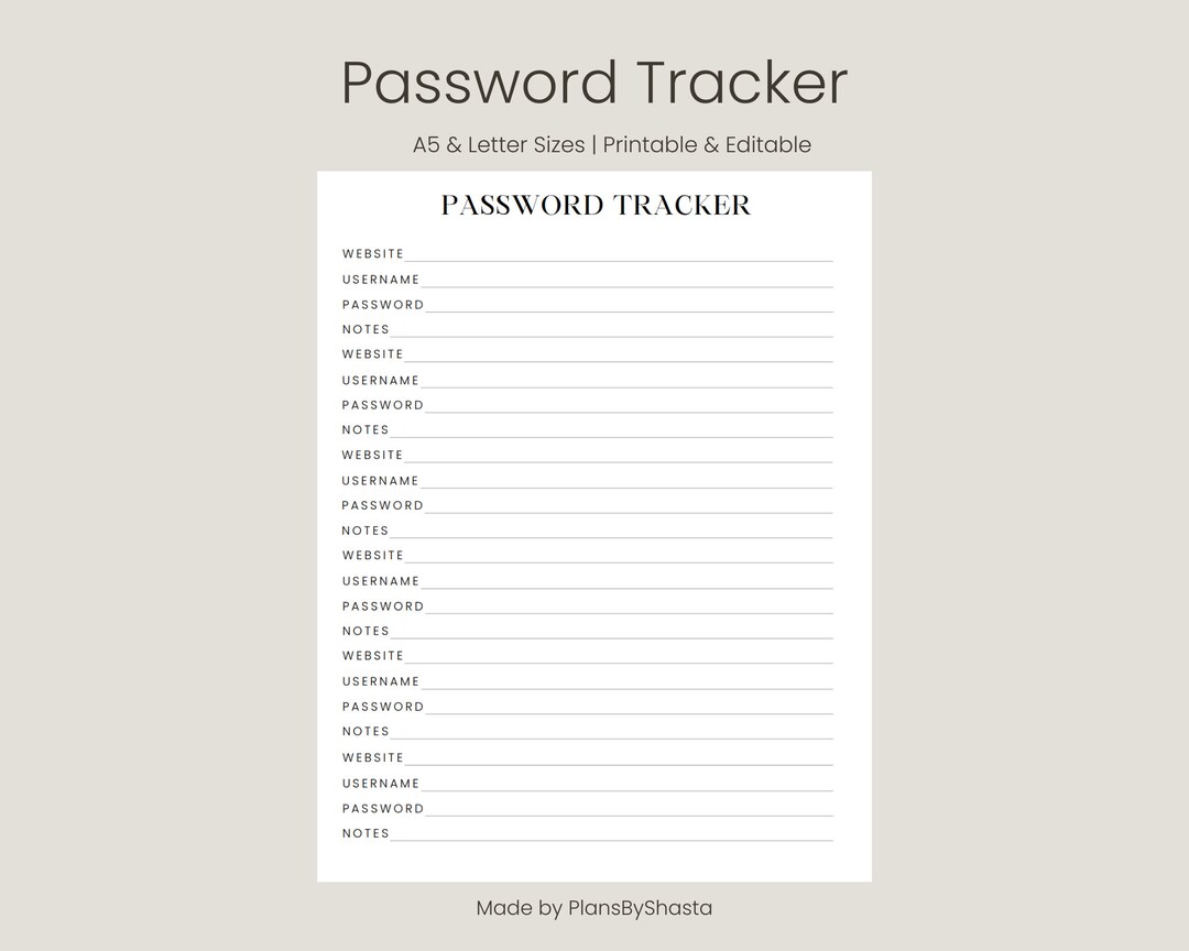 Password Tracker | Instant Download, A4/letter - Etsy
