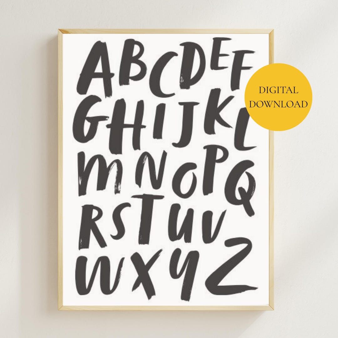 Alphabet Art Print: Black and White A to Z Poster (digital Download ...