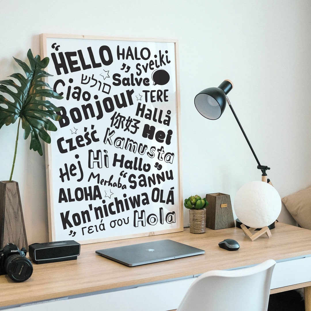 Black and White Printable Hello Poster in Different Languages - Etsy