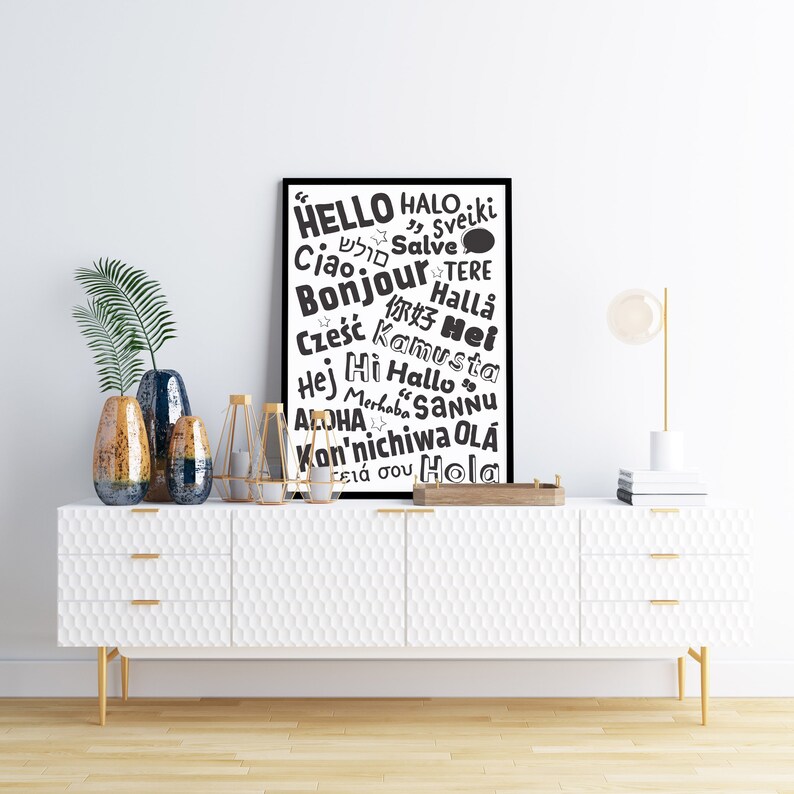 Black and White Printable Hello Poster in Different Languages ...