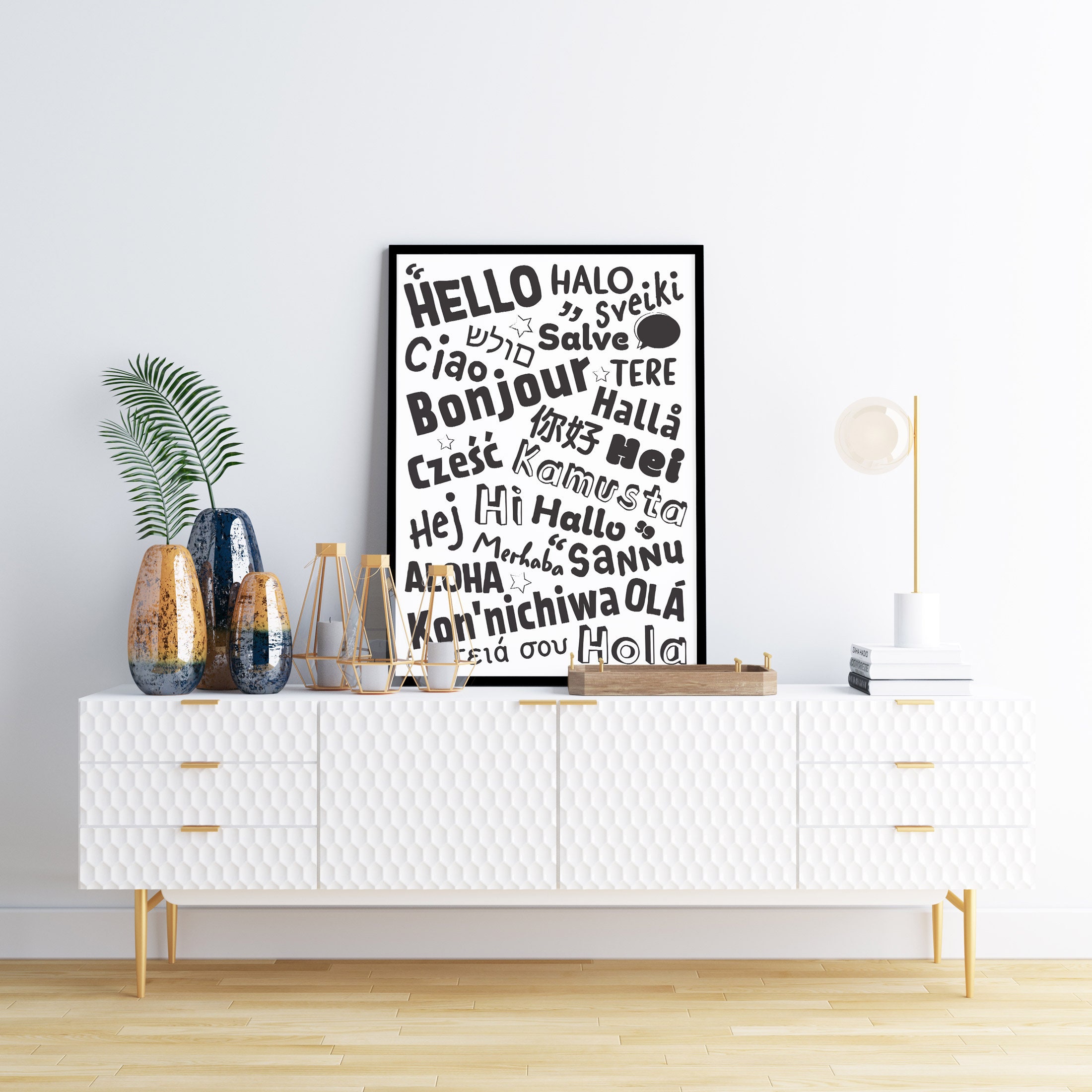 Black and White Printable Hello Poster in Different Languages ...