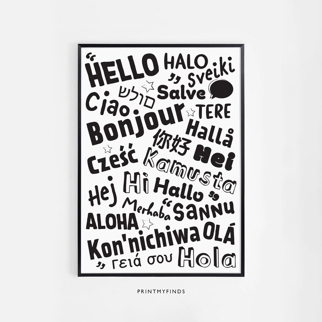 Black and White Printable Hello Poster in Different Languages ...
