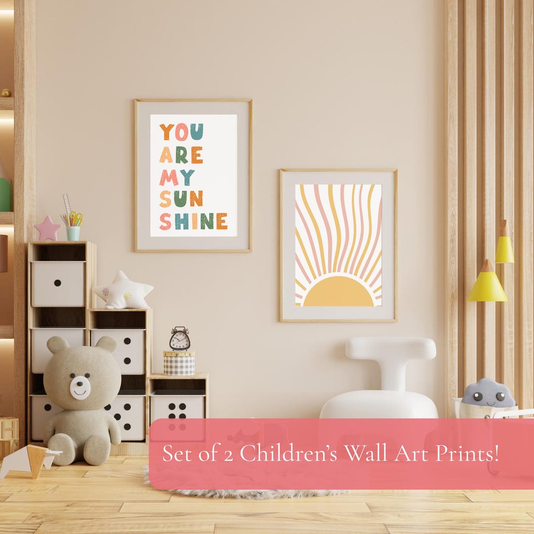 Set of 2 Nursery Wall Art Prints | Sunshine Kids Decor | Printable ...