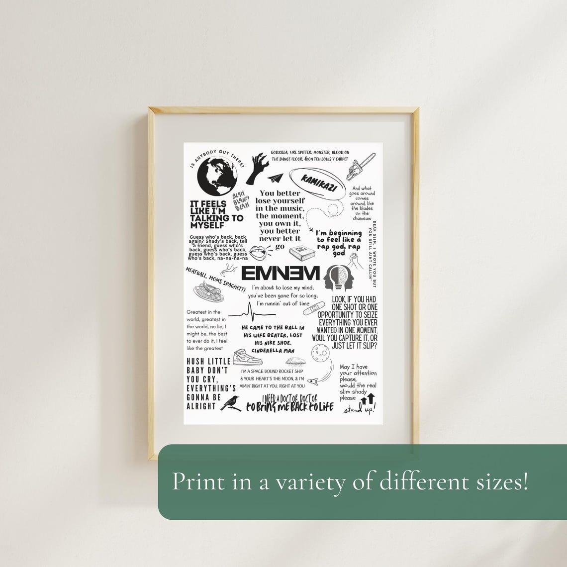 Eminem Lyric Print, Typography, Music Art, Digital Download, Gift ...
