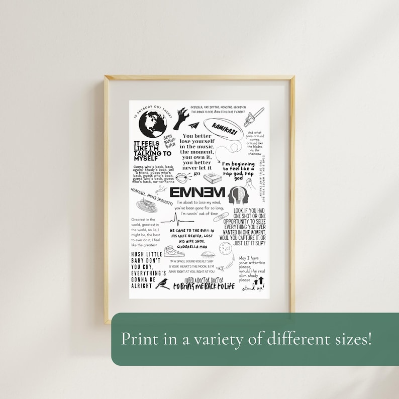 Eminem Lyric Print, Typography, Music Art, Digital Download, Gift ...
