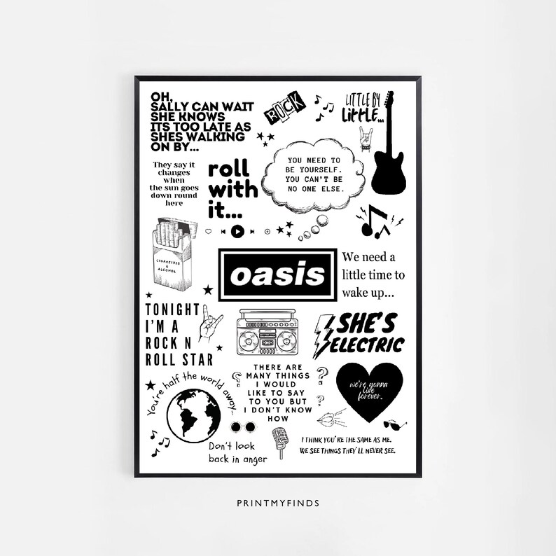 Oasis Music Print, Wall Art, Home Decor, Lyrics - Etsy