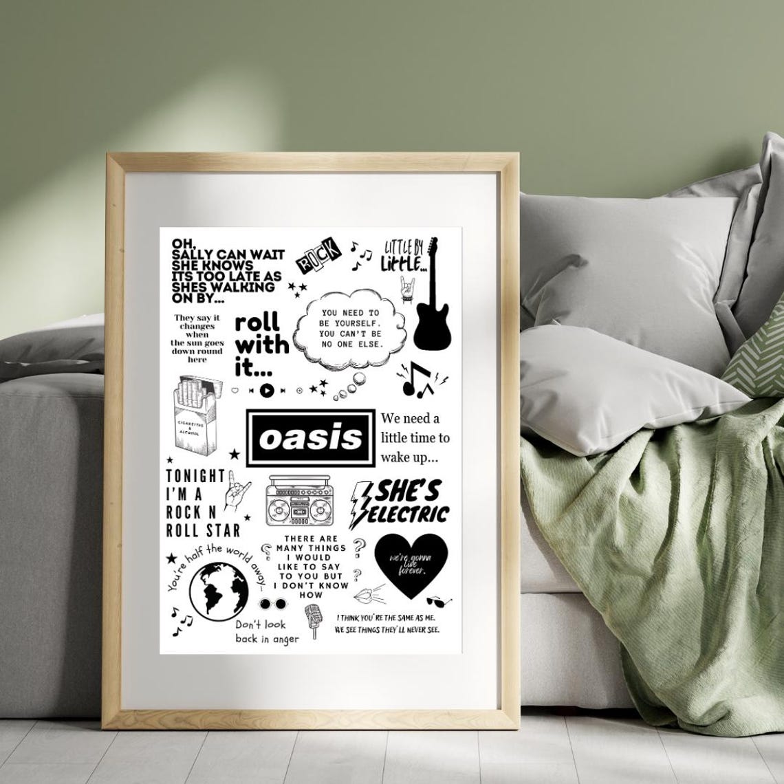 Oasis Music Print, Wall Art, Home Decor, Lyrics - Etsy