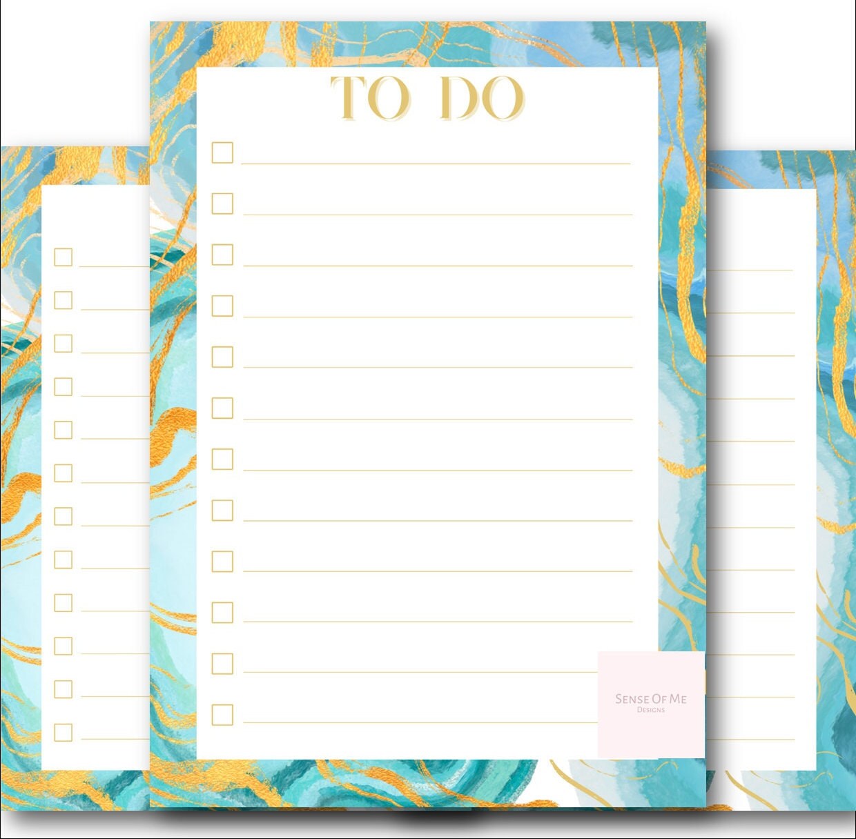 Printable to Do List, Blue Gold Marble Effect Border, Instant Download ...