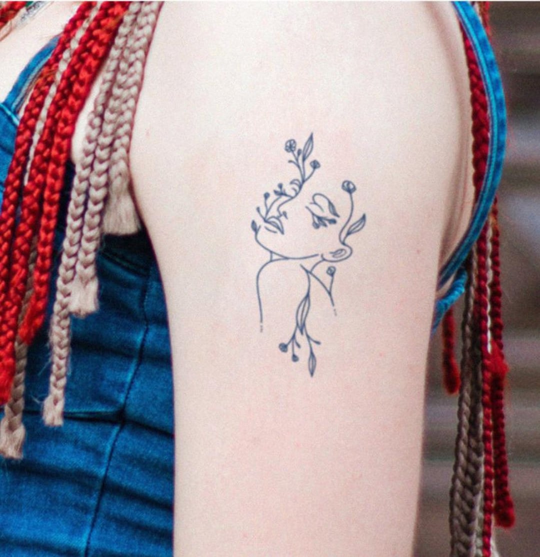Floral Woman Semi Permanent Tattoo: Lasts 2 Weeks, Vegan, Halal - Etsy