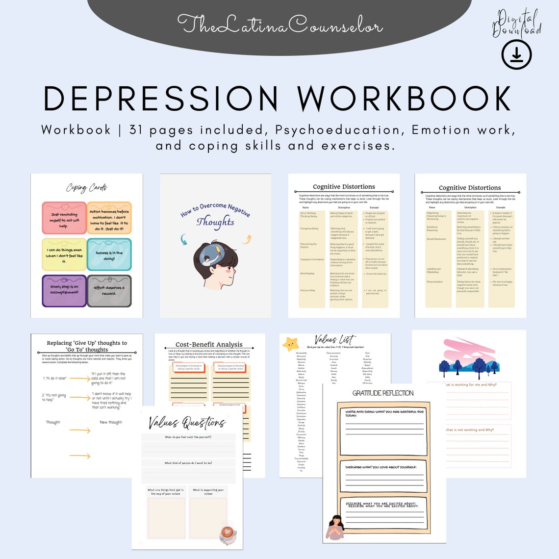 Depression Therapy Worksheets, Therapy Resources, Specific Symptomology ...