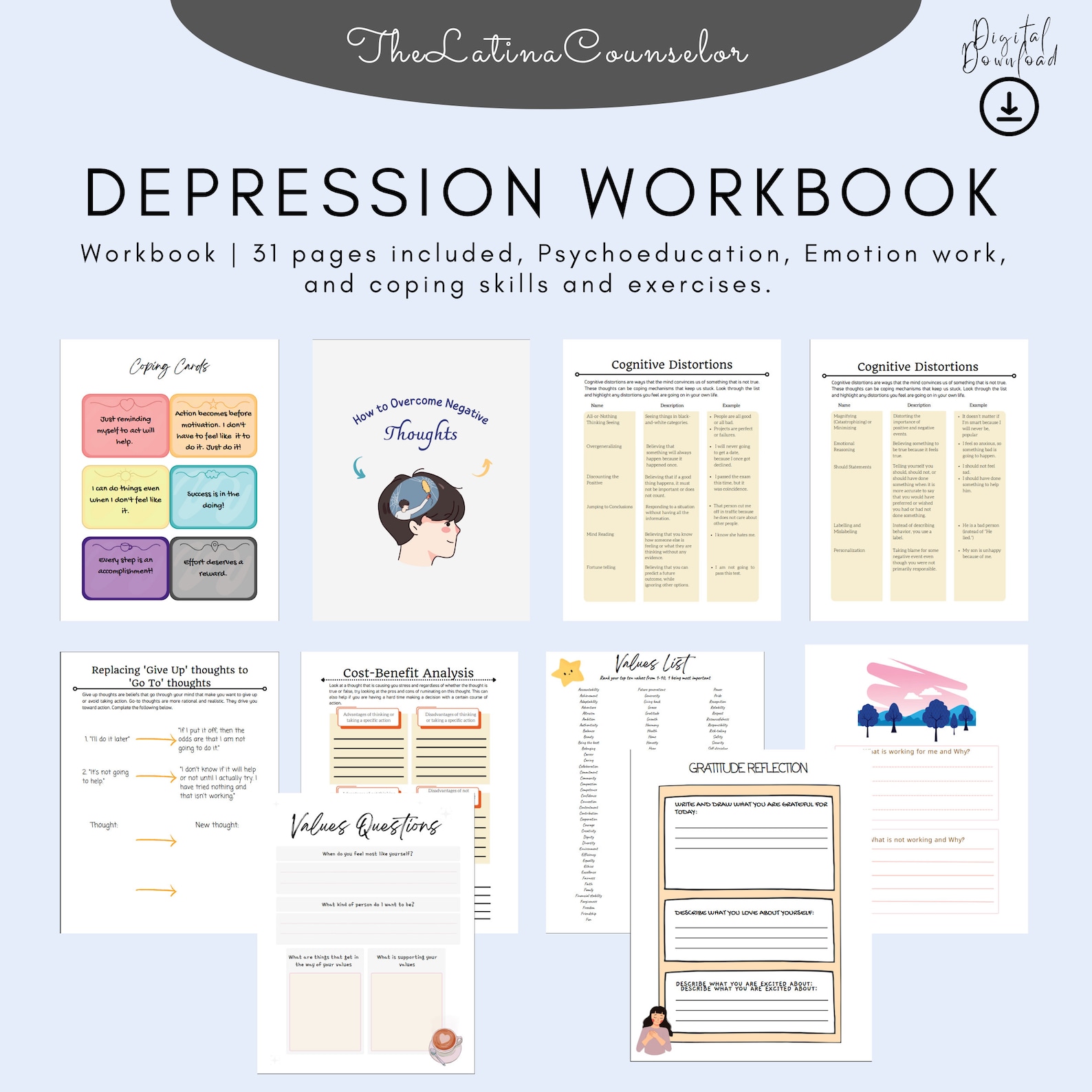 Depression Therapy Worksheets, Therapy Resources, Specific Symptomology ...
