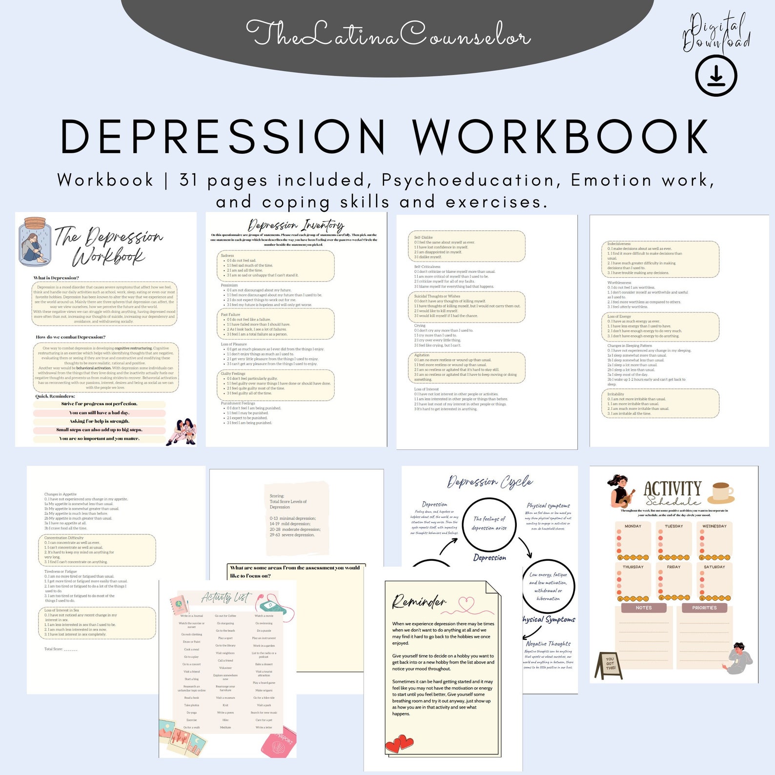 Depression Therapy Worksheets, Therapy Resources, Specific Symptomology ...