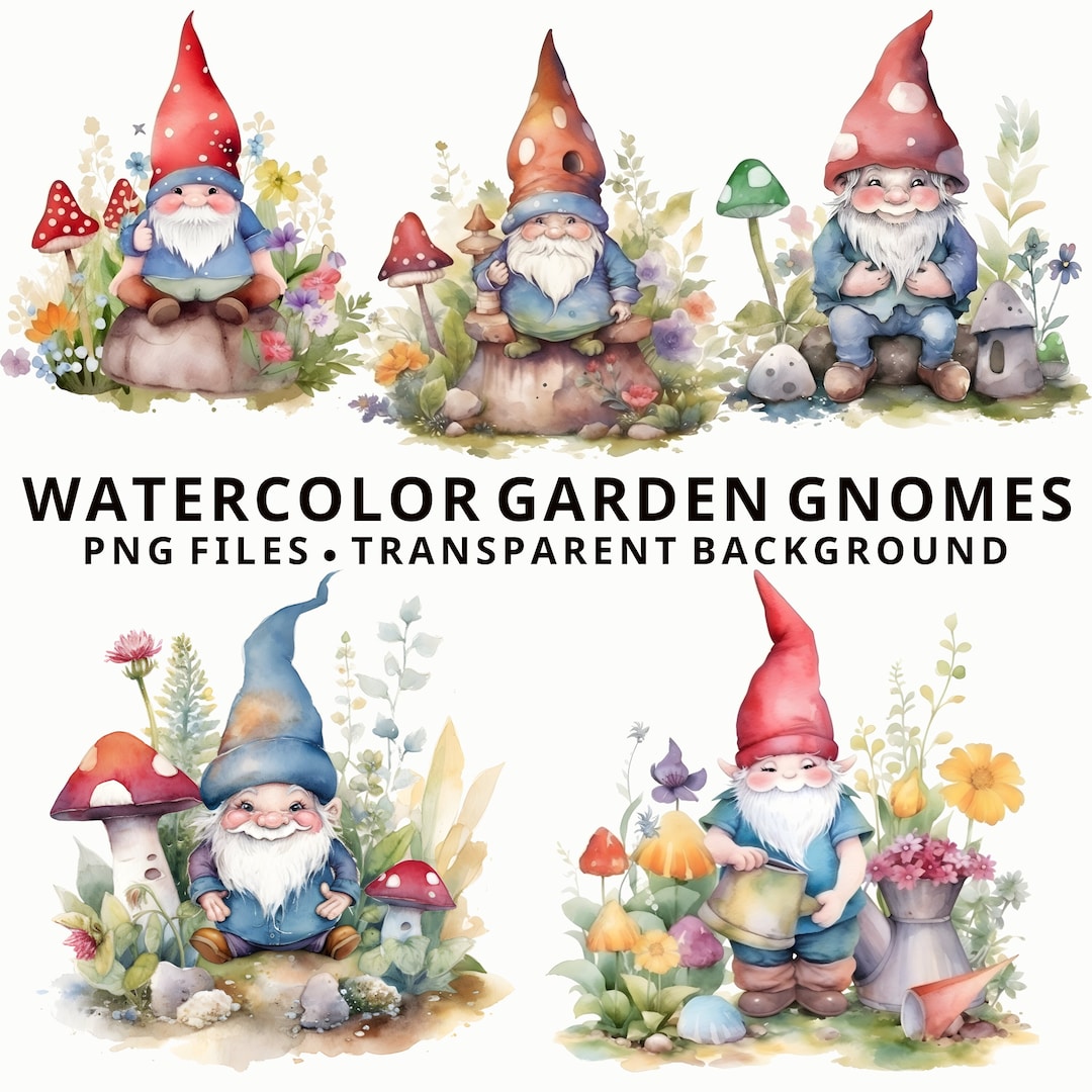 Watercolor Painted Garden Gnomes .png Format Digital Design for Instant ...