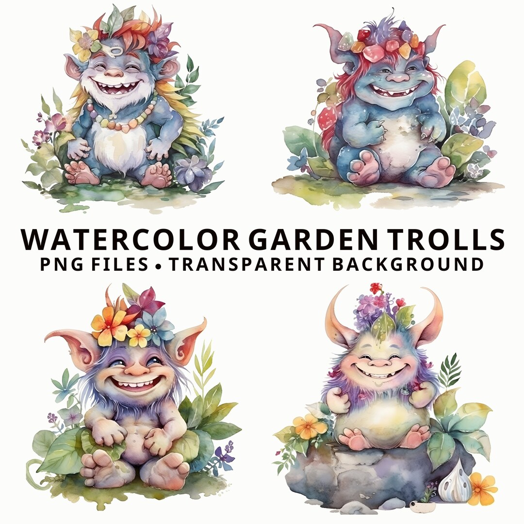 Watercolor Painted Garden Trolls .png Format Digital Design for Instant ...