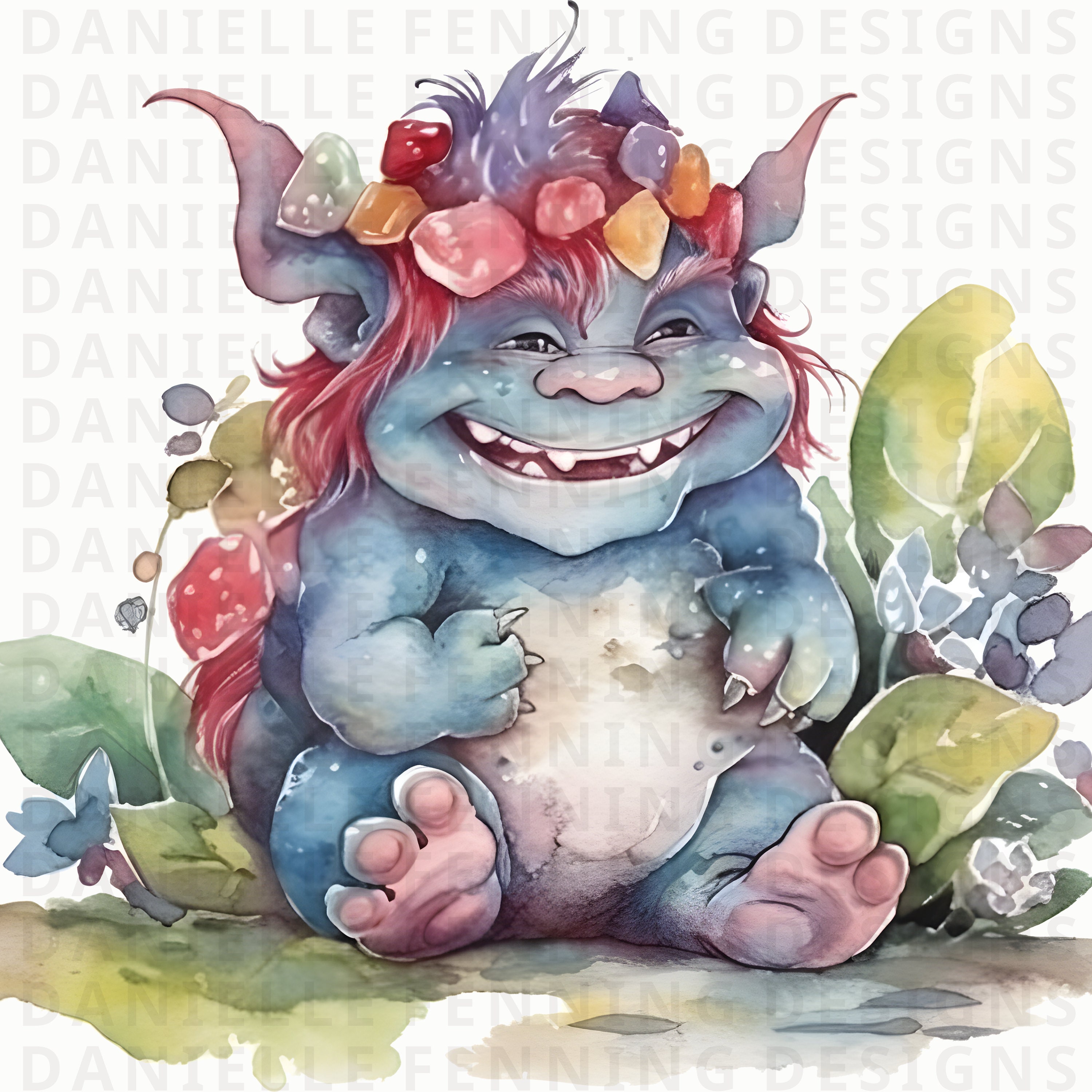 Watercolor Painted Garden Trolls .png Format Digital Design for Instant ...