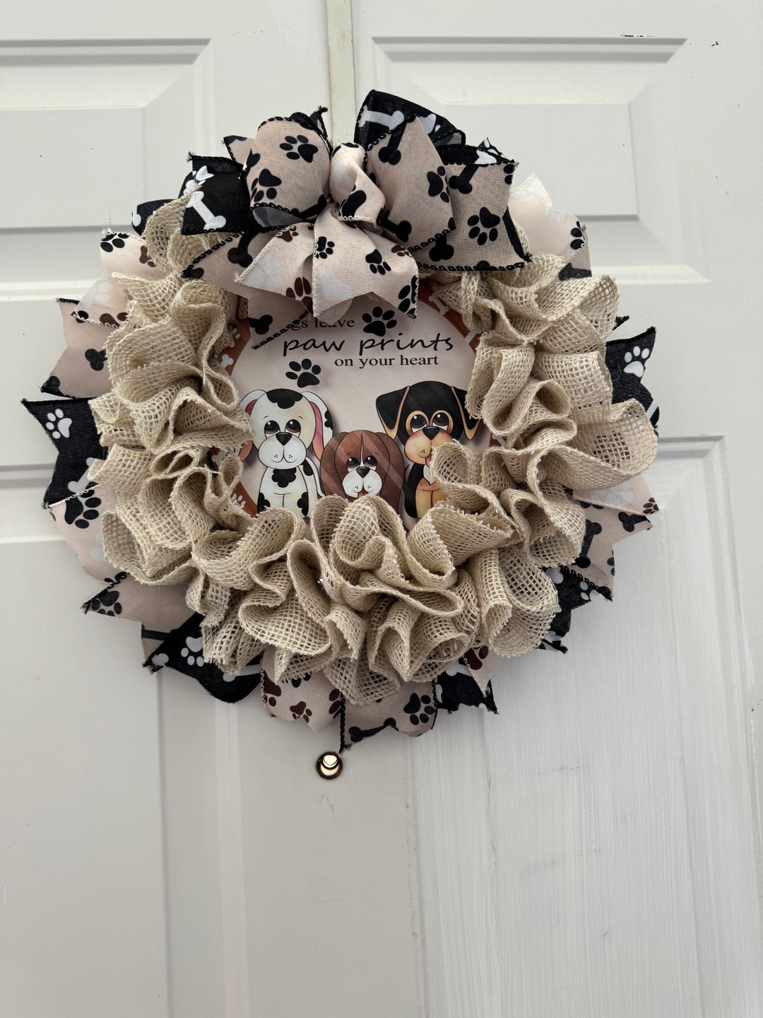 Hand Crafted “dogs Leave Paw Prints on Your Heart” Burlap Ruffle Wreath ...