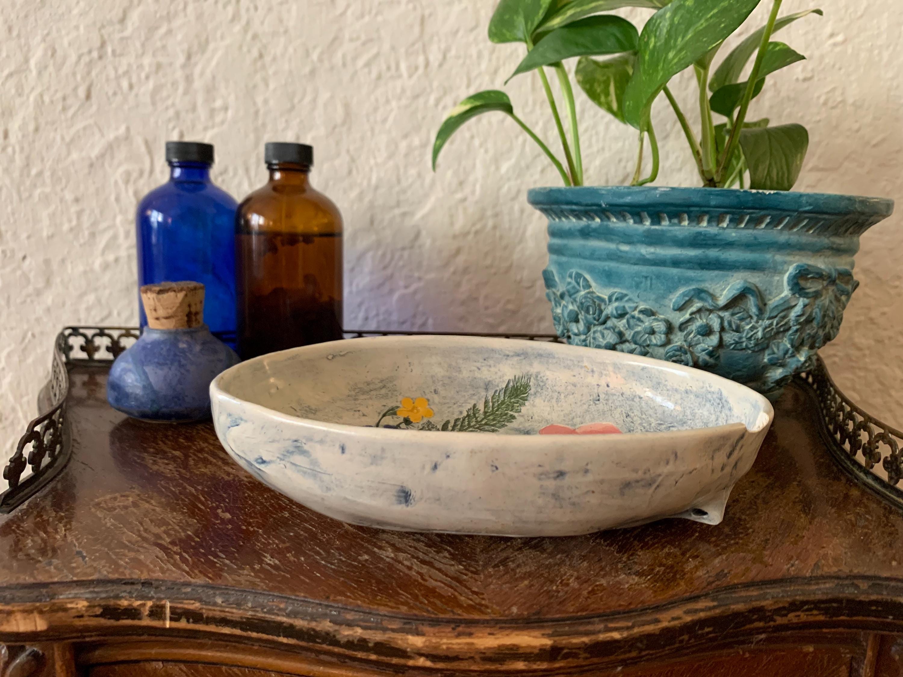 Vintage 1988 Salt Marsh Pottery Handpainted Pressed Flower Botanical ...