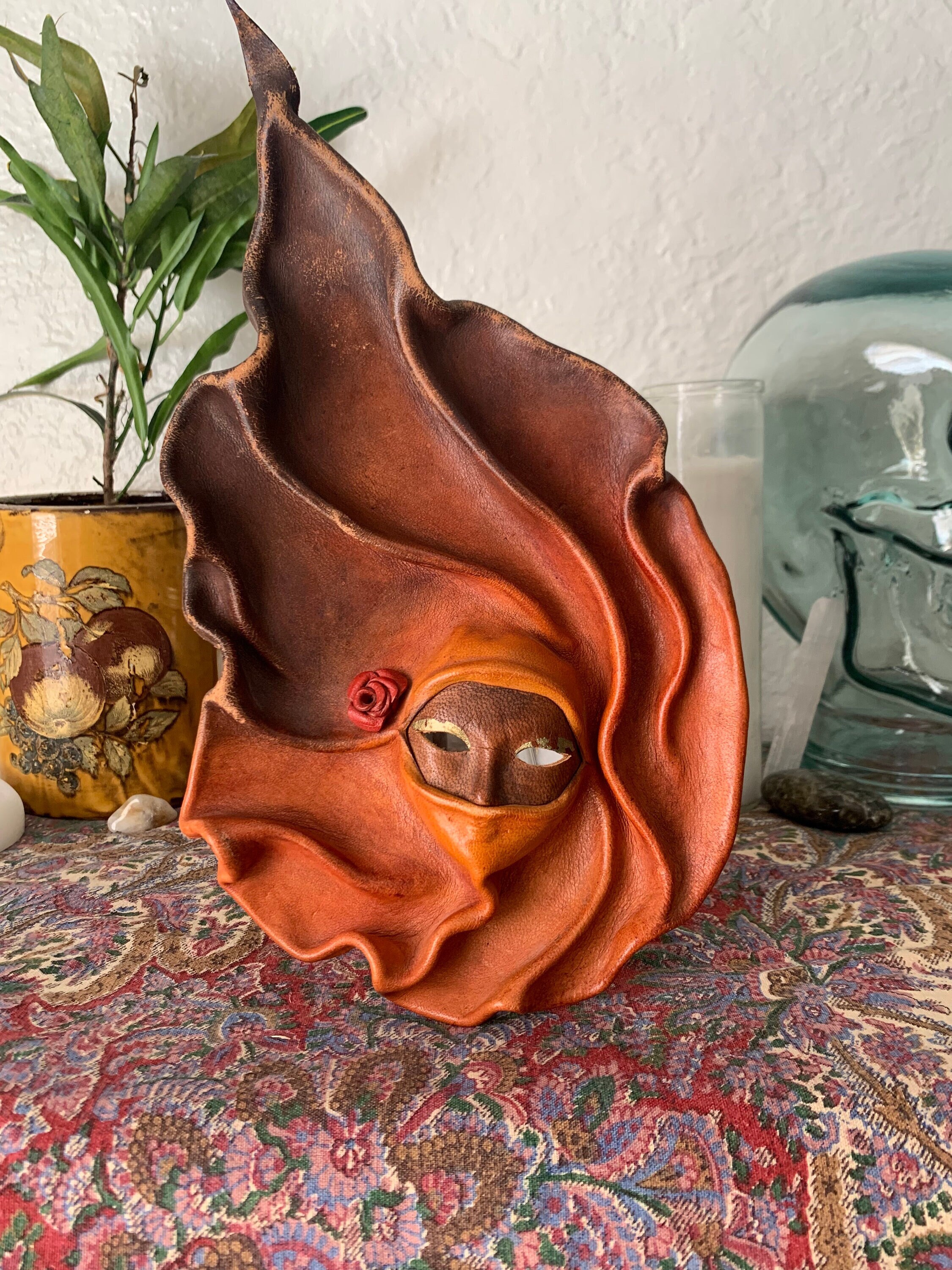Orange Red Mini Leather Art Deco Mask Handmade Wall Decor - Etsy