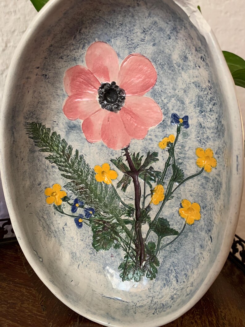 Vintage 1988 Salt Marsh Pottery Handpainted Pressed Flower Botanical ...
