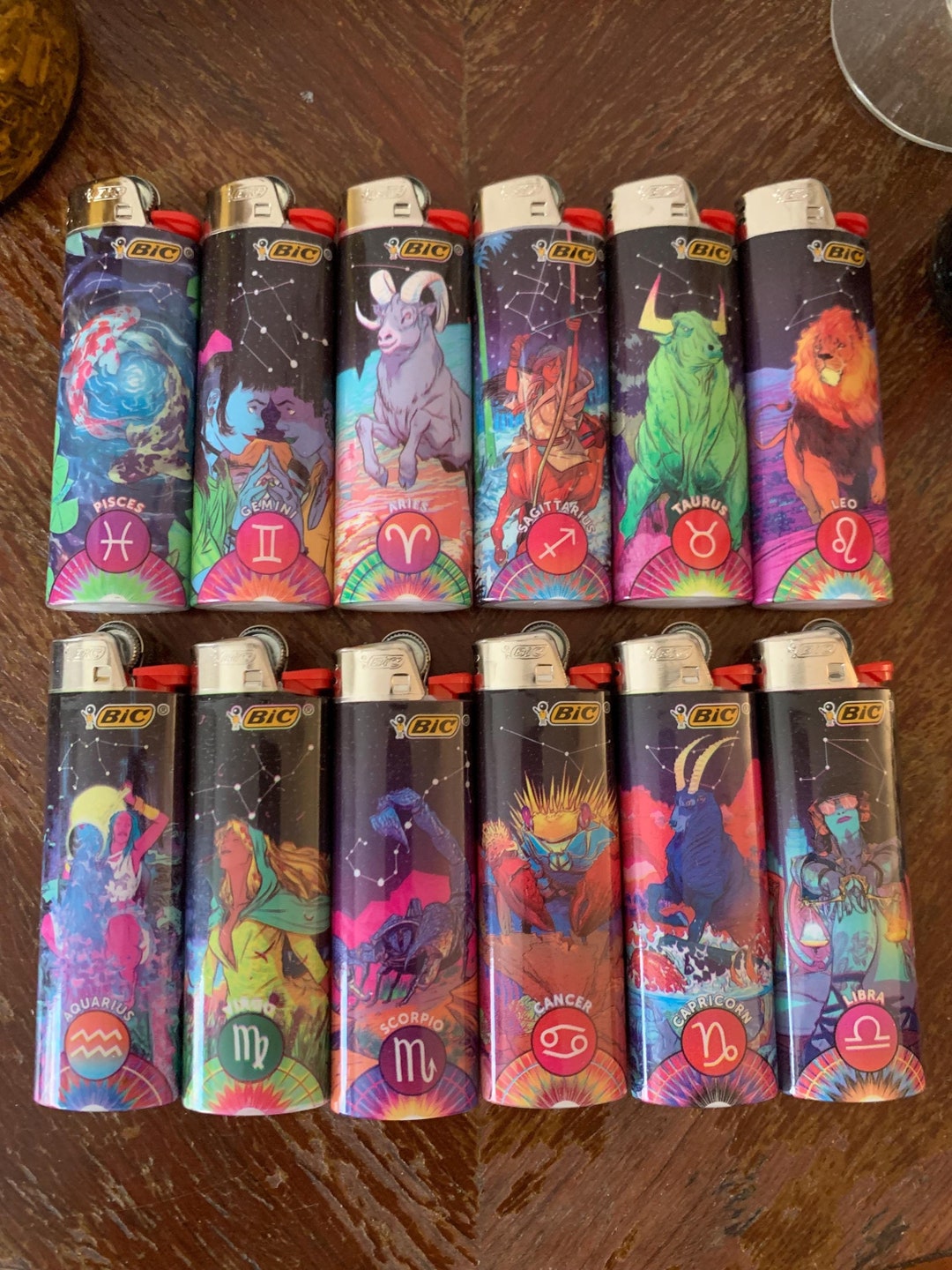 Set of 12 Zodiac Astrological Star Sign Lighters Aries Taurus Libra ...
